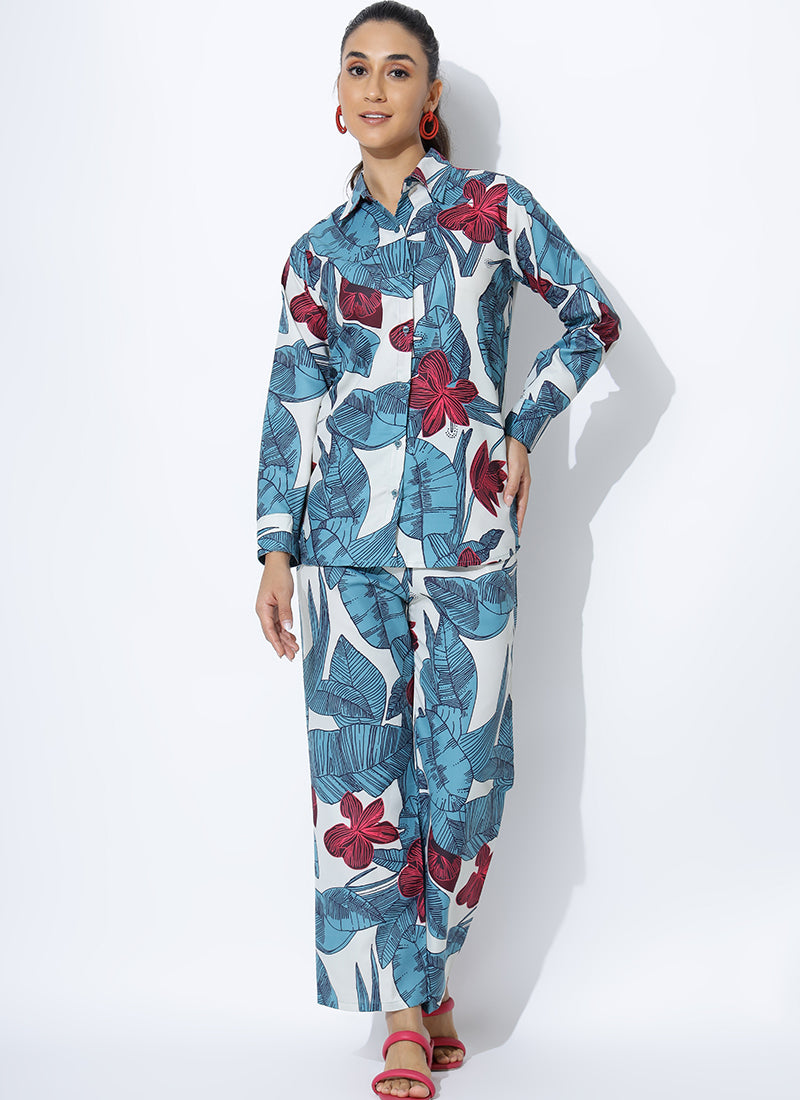 Voguish Blue Abstract Printed Palazzo Cord Set – Shinisha